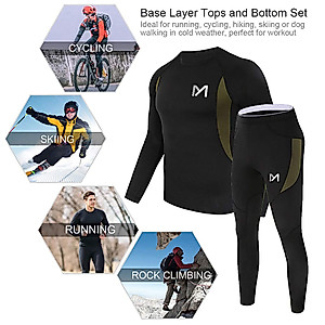MEETYOO Thermal Underwear for Men, Winter Gear Long Johns Base Layer Top and Bottom Set for Skiing Running, Black, Large