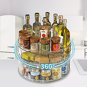 2-Tier Lazy Susan Organizer for Kitchen, Turntable Spice Rack Organizer for Kitchen Cabinet with 4 Sealed Seasoning Boxes and 4 Small Spoons,Rotating Spice Racks for Pantry, Cabinet,Cupboard,Table.