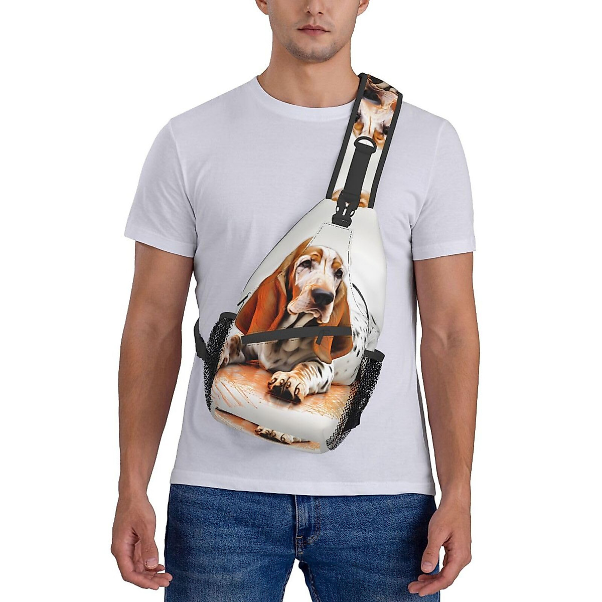 Hicyyu Basset Hound Dog Outdoor Crossbody Shoulder Bag For Unisex Young Adult Hiking Sling Backpack