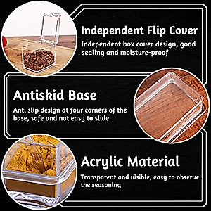 inheming 4 PCS Seasoning Box, Clear Acrylic Spice Pots with Cover and Spoon, Kitchen Storage Container Condiment Jars with Tray