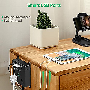 SUPERDANNY Power Strip with USB, 2 Widely Spaced Outlets & 4 USB Ports Desktop Charging Station Wall Mountable Flat Plug Extender with 5ft Extension Cord and Switch for Home Office Nightstand, Black