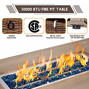 GYUTEI 50in Outdoor Propane Gas Fire Pit Table with Glass Wind Guard,50,000 BTU Rectangle Firepit w/CSA Certification,Aluminum Tabletop for Garden Patio(Grey)