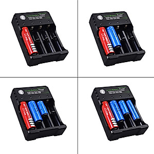18650 Battery Charger 4 Bay Fast Charge, for 3.7V Li-ion TR IMR 10440 14500 16650 14650 18350 18500 16340(RCR123) Batteries, USB Intelligent Universal Rechargeable Battery Charger