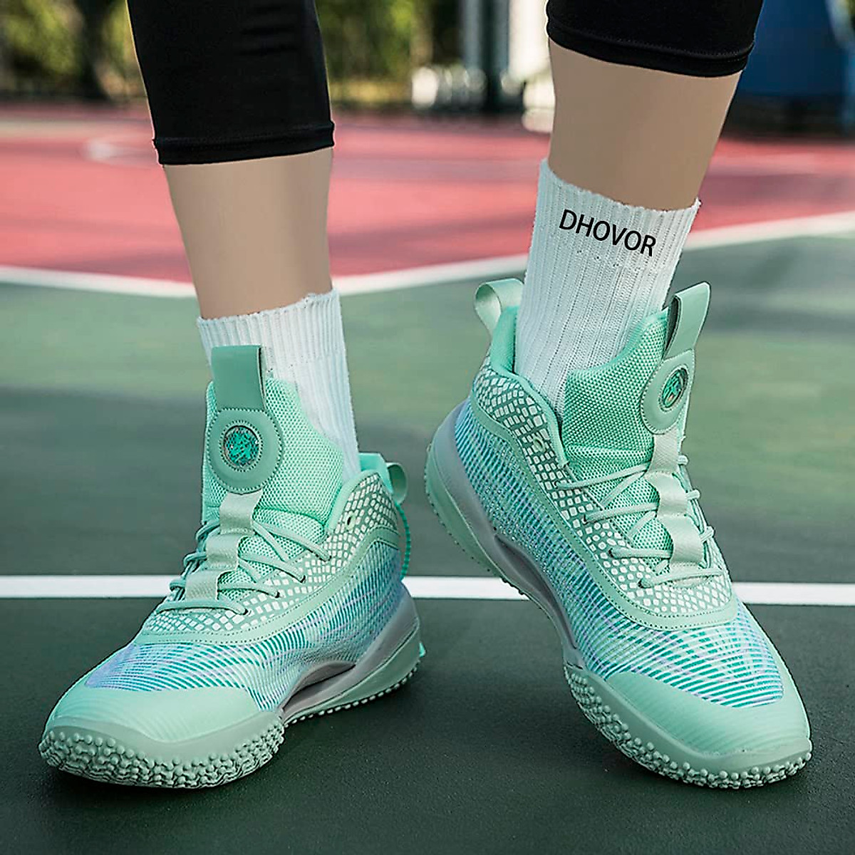 DHOVOR Mens Womens Basketball Shoes, Unisex Adult Fashion Basketball Sneakers, Non Slip Basketball Trainers, Sports Shoes for Mens Indoor and Outdoor Green