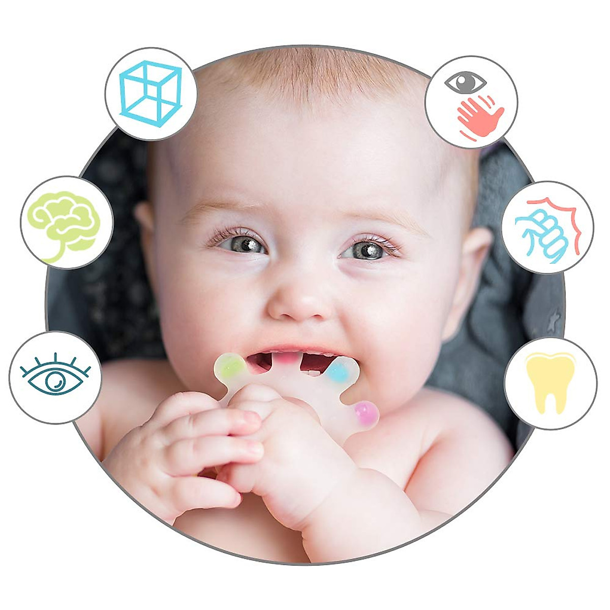 haakaa Baby Teething Toys Baby Teethers Toys for Babies Palm Silicone Teether Combo, Soothe Teething Pain and Itching Gums, BPA Free, 3M+
