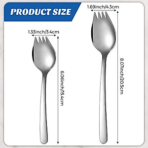 6 Pieces Stainless Steel Sporks Spoon Fork for Everyday Use, Kitchen Tools Metal Ice Cream, Cake, Salad, Fruit, Dessert, Noodles, Pasta Sporks Spoons, 2 Sizes