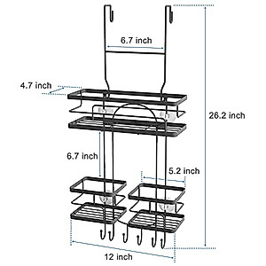 Auslar Shower Caddy Hanging Over The Door, Sturdy Rustproof Hanging Shower Organizer, Shower Shelf with Hooks, Razors Towels Shampoo Organizer for Dorm, Toilet and Bath, Black
