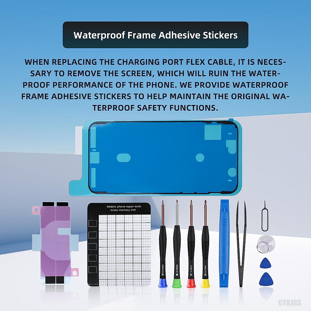 CYKJGS for iPhone XR Charging Port Replacement OEM Headphone Audio Jack Flex Cable USB Charge Dock Connector Assembly Microphone Antanna Repair Tool Kit Magnetic Pad White A1984 A2105 A2106 A2108