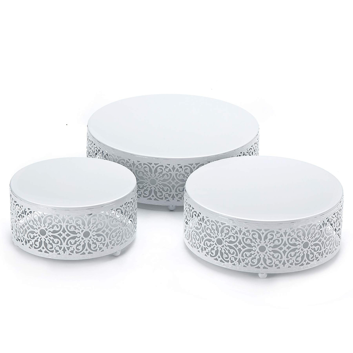 Hotity 3 Sets Cake Stands Round Cake Stand Set Metal Display Cupcake Stands for Dessert, White