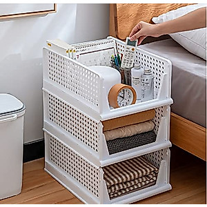 yazi Set of 5 Stackable Closet Storage Box, Plastic Drawer Organizer, Foldable Wardrobe Clothes Shelf Baskets, Folding Containers Bins Cubes, Perfect for Kitchen, Office, Bedroom & Bathrooms