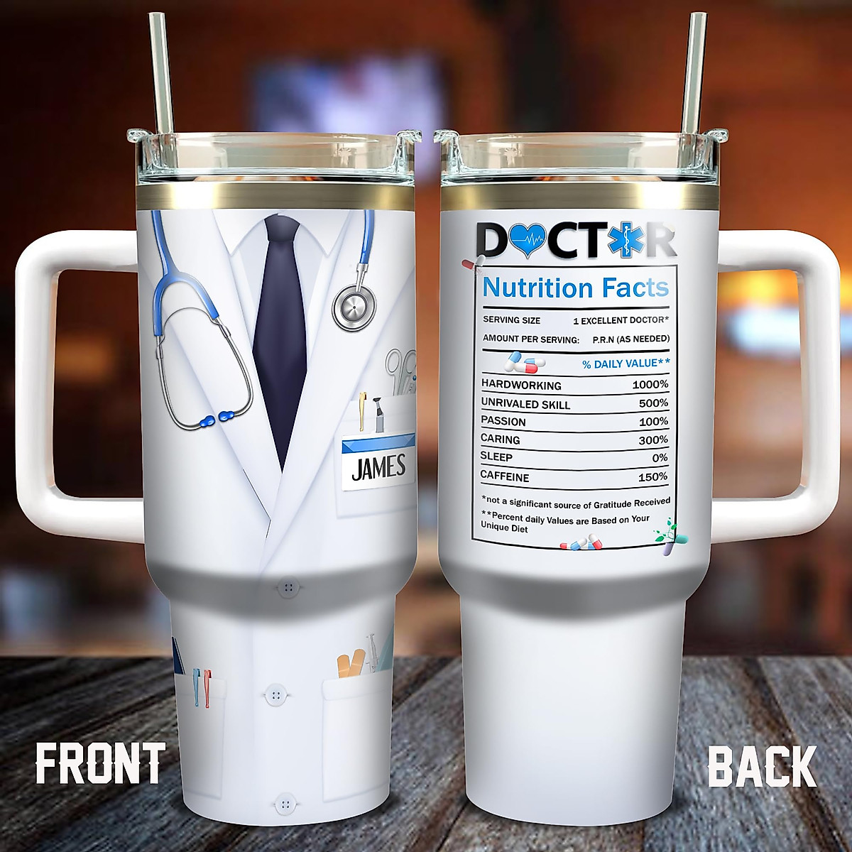 WAZONE Personalized Doctor with Name Tumbler Customized Tumbler 40oz with Handle and Straw Stainless Stee Travel Mug Cup Appreciation Gifts For Doctors Men Graduate Graduation Day Retirement