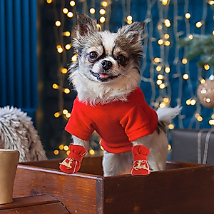 Kroiuain 2 Pairs Santa Red Detachable Closure Christmas Puppy Cute Dog Winter Shoes Boots (L)