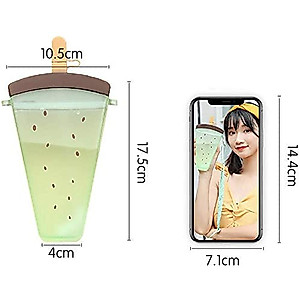 Yunqin plastic water bottle cute watermelon ice cream water bottle with straws anti-fall portable popsicle cup outdoor sports (Green)