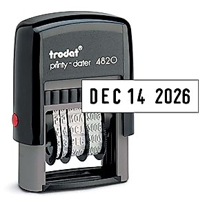 Trodat Date Stamp Printy 4820 Self Inking, Months in Letters, Imprint Black, 3/8” x 1-¼”