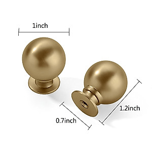 CABDM 10 Pack 1 Inch Vintage Ball Brushed Brass Cabinet Knobs Kitchen Cabinet Hardware Brushed Gold Drawer Knobs Pulls for Drawers.
