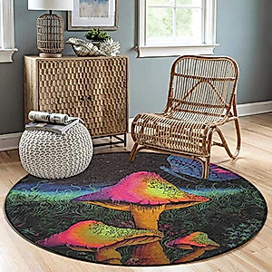 NiYoung Super Soft 36" Diameter Round Area Rug - Wonderland Trippy Mushrooms Non-Slip Doormat Floor Mat Home Decor for Living Room, Home, Bedroom, Absorbent Memory Foam Shaggy Rugs