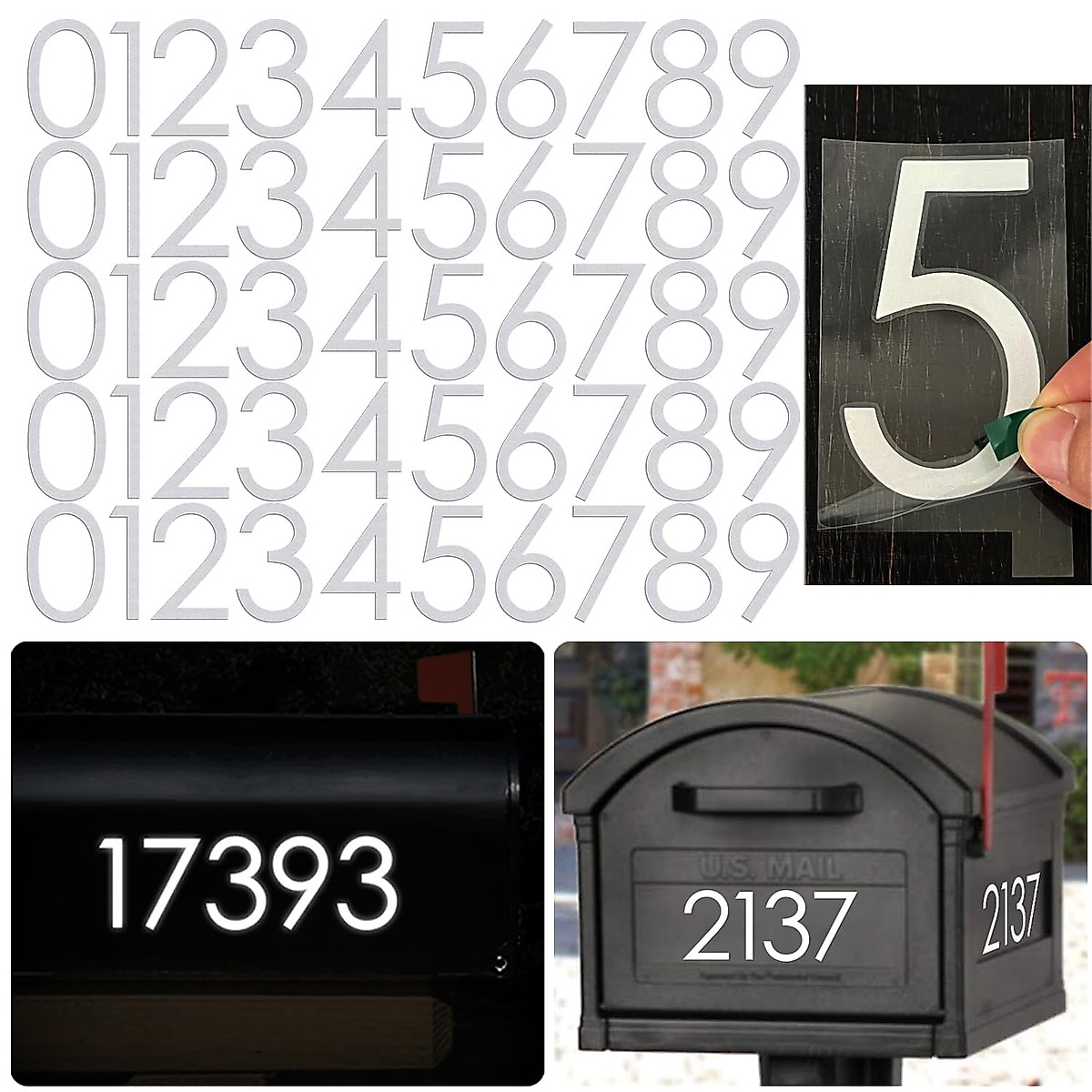 Diggoo Reflective Mailbox Numbers Sticker Decal Die Cut Classic Style Vinyl Number 2" Self Adhesive 5 Sets for Mailbox, Signs, Window, Door, Cars, Trucks, Home, Business, Address Number
