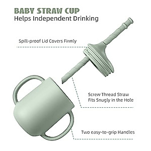CSFICTS Baby Led Weaning Supplies - Silicone Baby Feeding Set - Suction Bowl Divided Plate Straw Sippy Cup - Toddler Self Feeding Eating Utensils Dishes Set with Bibs Spoon Fork - 6 Months