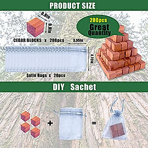 Cedar Blocks for Clothes Storage SHIRSOON 200pcs Cedar Smooth Cubes+20pcs Satin Bags for DIY Cedar Sachets,100% Aromatic Red Cedar Wood Accessories for Closets Storage
