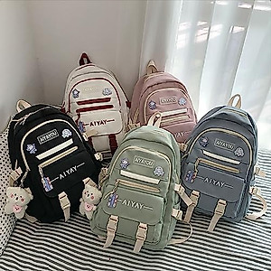 MIFJNF Cute Backpack Kawaii Backpack for School Aesthetic Backpack Kawaii School Supplies Cute Backpacks with Accessories (Pink)