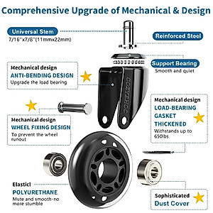 Office Chair Wheels, Heavy-Duty Caster Wheels 3 Inch, Replacement Wheels for Office Chair, Rubber Casters for Wood Floors/Carpet, Safe Quiet Rolling for Office Desk Chair Chair Wheels Set of 5