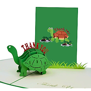 iGifts And Cards Cute Turtle Thank You 3D Pop Up Greeting Card - Funny Animals, Turquoise, Blank, Cool, Fun, Half-Fold, Thank You, Gratitude, Appreciation, Friendship, Best Friend, Belated, Kids, Grad