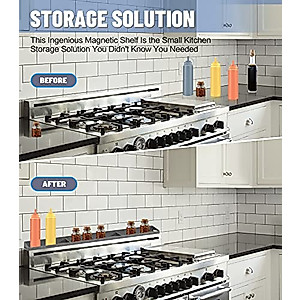 Winkriad Silicone Magnetic Stove Top Shelf 30 Inches Over Stove Spice Rack Shelf for Back of Stove Organizer Shelf for Stove Top Space Saver Stove Storage Shelf for Kitchen (Gray)