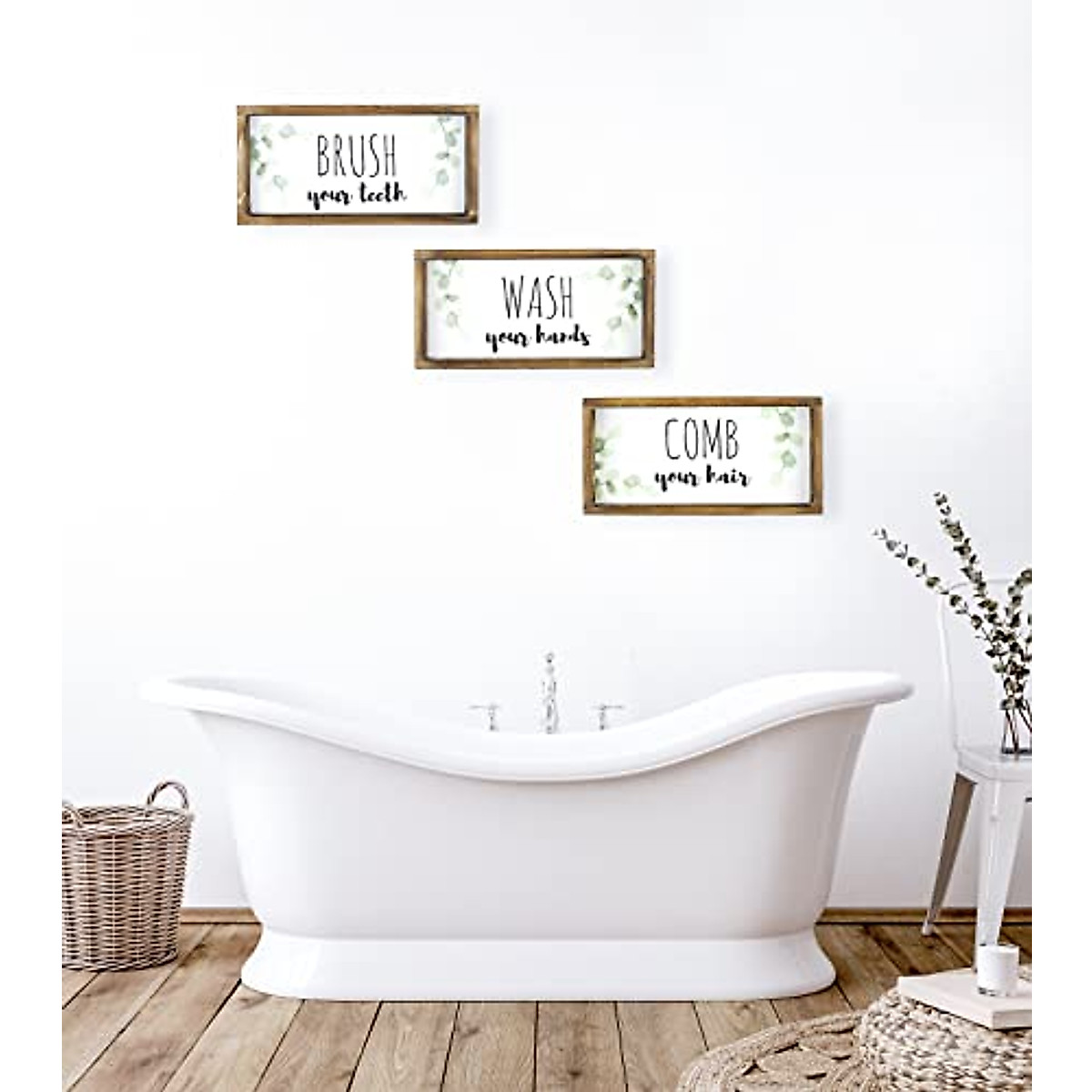 ABRADZ Bathroom Wall Decor Rustic Wood Farmhouse Bathroom Wall Decor Country Bathroom Decor Bathroom Sign & Plaque (Set of 3) Wash Your Hands Brush Your Teeth Comb Your Hair Bathroom Decorations