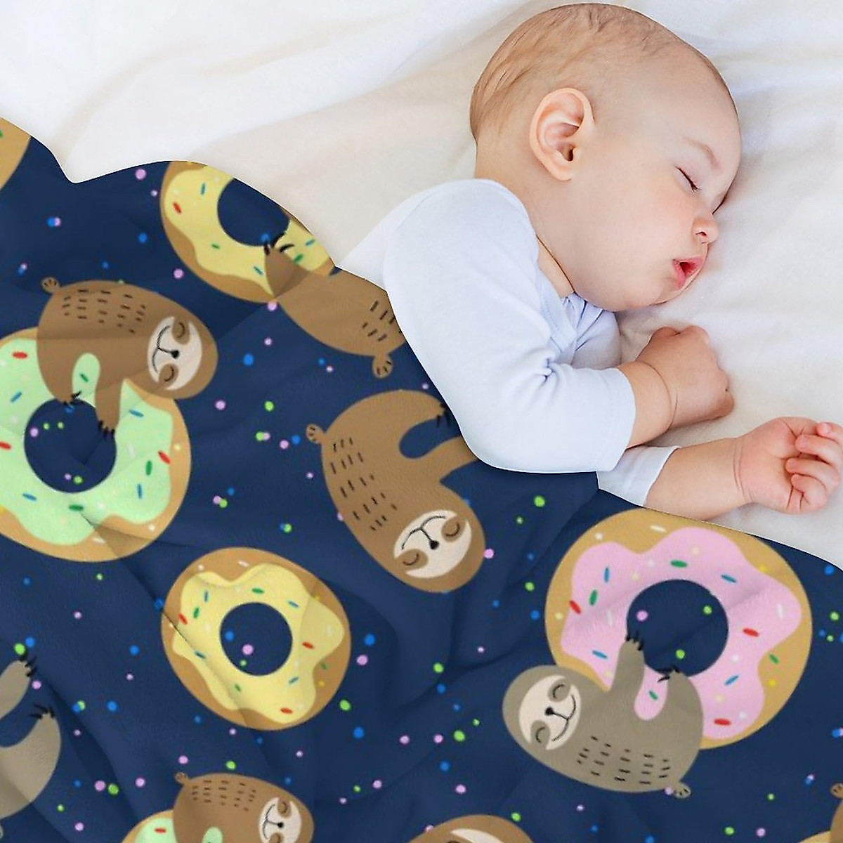 Sloths and Donuts Decor Throw Blanket Gifts for Girls Boys Super Warm Soft Plush Lightweight Bedding Blankets for Couch Bed Sofa Office Decor All Season 60"X50"