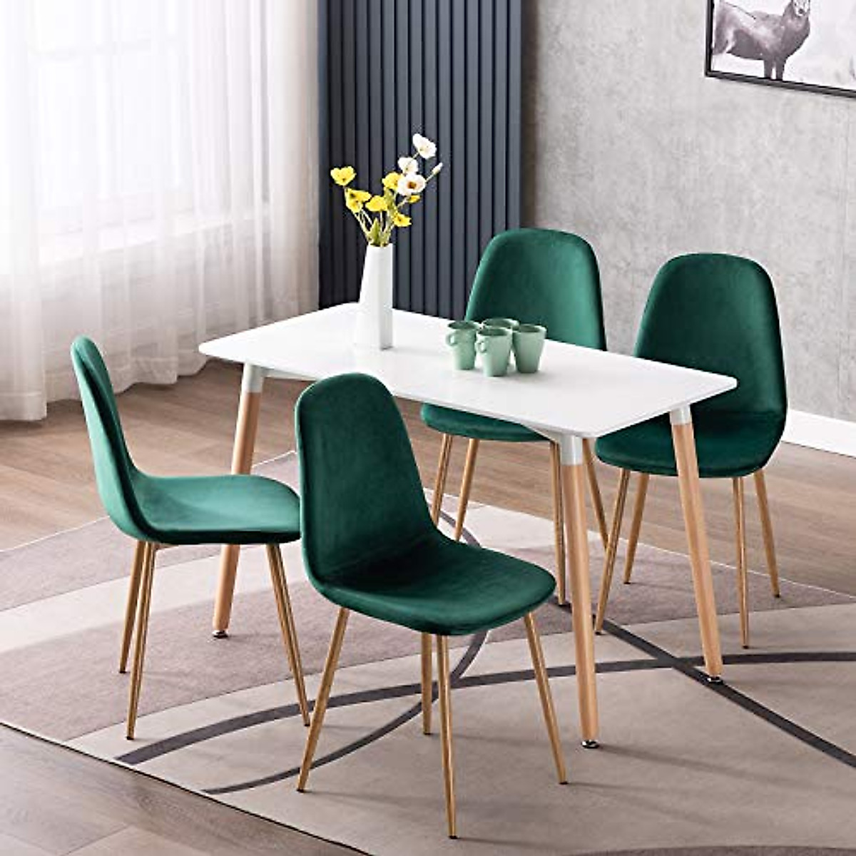 Mid Century Modern Dining Chairs, Flannelette Cover Cushion Seat Chair, Upholstered Short-napped Velvet Side Chair, Accent Chairs with Metal Legs for Kitchen Dining Room Club Guest Set of 4