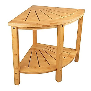 Kohtla Bamboo Corner Shower Seat Bench with Storage Shelf Wood Spa Stool for Bathroom, Indoor and Outdoor Use