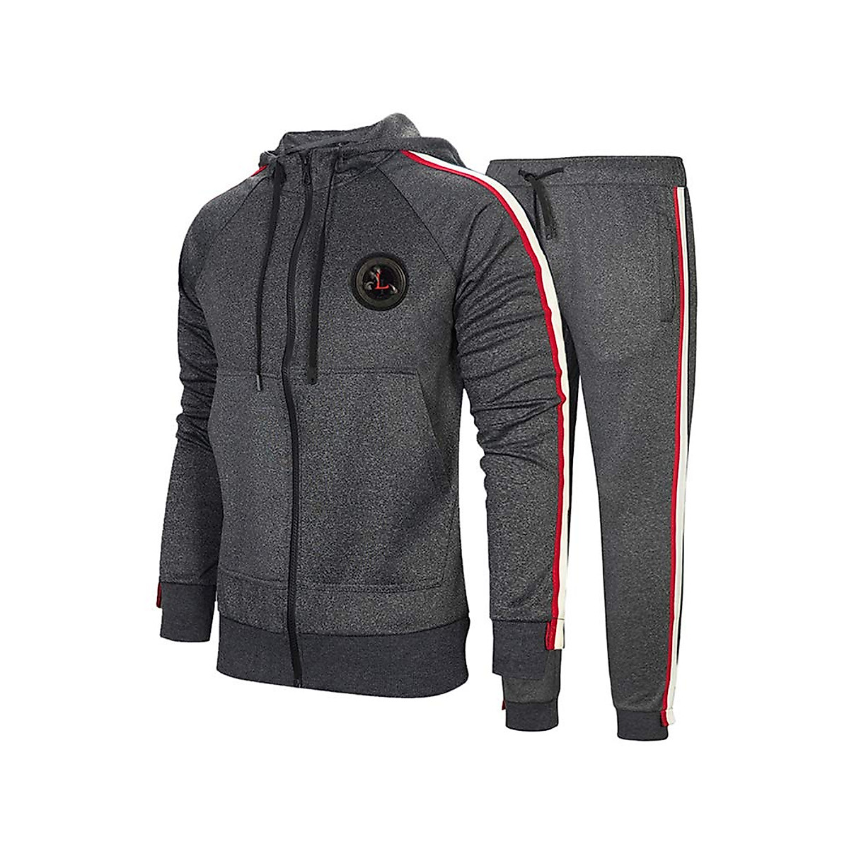 PASOK Men's Casual Tracksuit Set Long Sleeve Full-Zip Running Jogging Athletic Sweat Suits (XL, Style 2 Dark Gray)