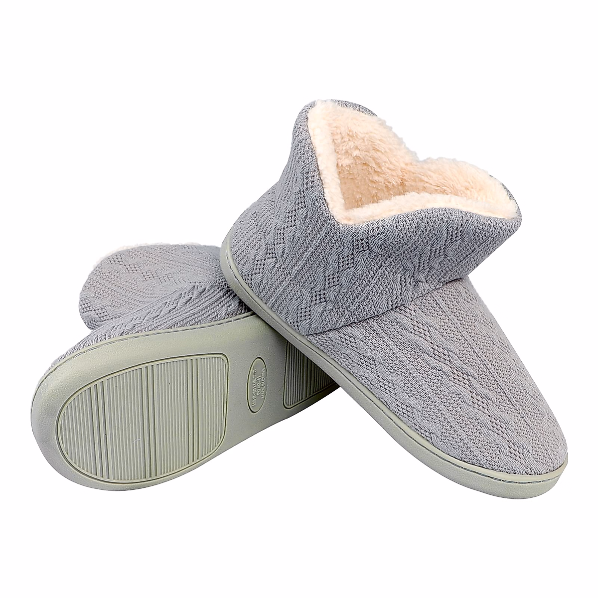 OhMill Flat Heel Slipper Boots Women Slippers Comfort Knit Boots Winter Warm Outdoor Indoor Full Wrap High-Top Shoes (7-8, Grey)