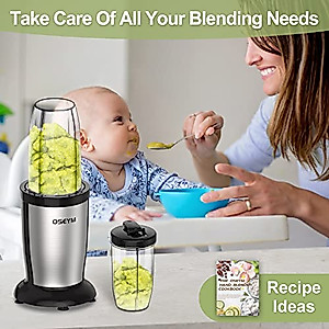 OSEYM Personal Blender, 850W Bullet Blender for Shakes and Smoothies, 19-in-1 Smoothie Blender for Ice Crush, Easy to Clean (Silver)