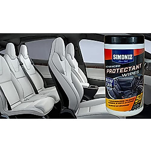 Simoniz New Car Scent Advanced UV Protectant Wipes Wipes – Interior Protectant or Most Surfaces -  Plastic, Rubber, Vinyl Dashboards, Seats, Doors & Tires -Great for Cars, Trucks, SUVs, Boats 50 Count