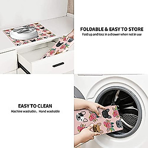 French Bulldog And flowers Printed Drying Mat For Kitchen Ultra Absorbent Microfiber Dishes Drainer Mats Non-Slip Silicone Quick Dry Pad - 18 X 16inch