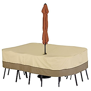 Classic Accessories Veranda Patio Table Cover with Umbrella Hole Pebble/Large/Rectangular/Oval, Outdoor Table Cover