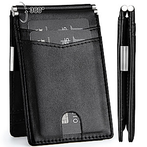 GSG Slim Wallet for Men with Money Clip, RFID Blocking Card Holder Leather Minimalist Bifold Wallet Front Pocket Wallet with Gift Box, Black