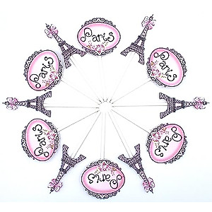 Paris Cupcake Toppers 12 pcs, Pink Ooh La La Cake Picks Birthday Decoration Party Supplies, Eiffel Tower Baby Shower, Wedding, Bachelorette