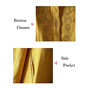 Minibee Women's Cotton Linen Shirt High Low Button Down Embroidered Blouse Long Sleeve Tunic Tops With Pocket Yellow 2XL