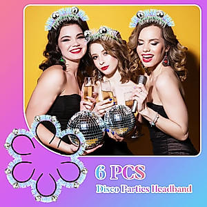 SATINIOR 6 Pcs Disco Ball Headband with Tinsel Disco Party Decorations Disco Ball Hat Disco Ball Decor Ball Boppers Costume Headpiece Disco Accessories for Kids Adults Christmas 1970s Party