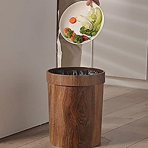 Cabilock Kitchen Garbage Bin Plastic Trash Can Round Wood Grain Small Trash Can Wastebasket Garbage Storage Bin for Office Bathrooms Powder Rooms Kitchens Supplies (Random Style) Trash Container