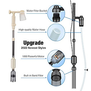 AKKEE Electric Aquarium Gravel Cleaner Vacuum, Fish Tank Cleaner 6 in 1 Automatic Water Changer Filter for Washing Sand Removable Siphon Vacuum Gravel Cleaner 18W IP68 Waterproof Safer Black Style