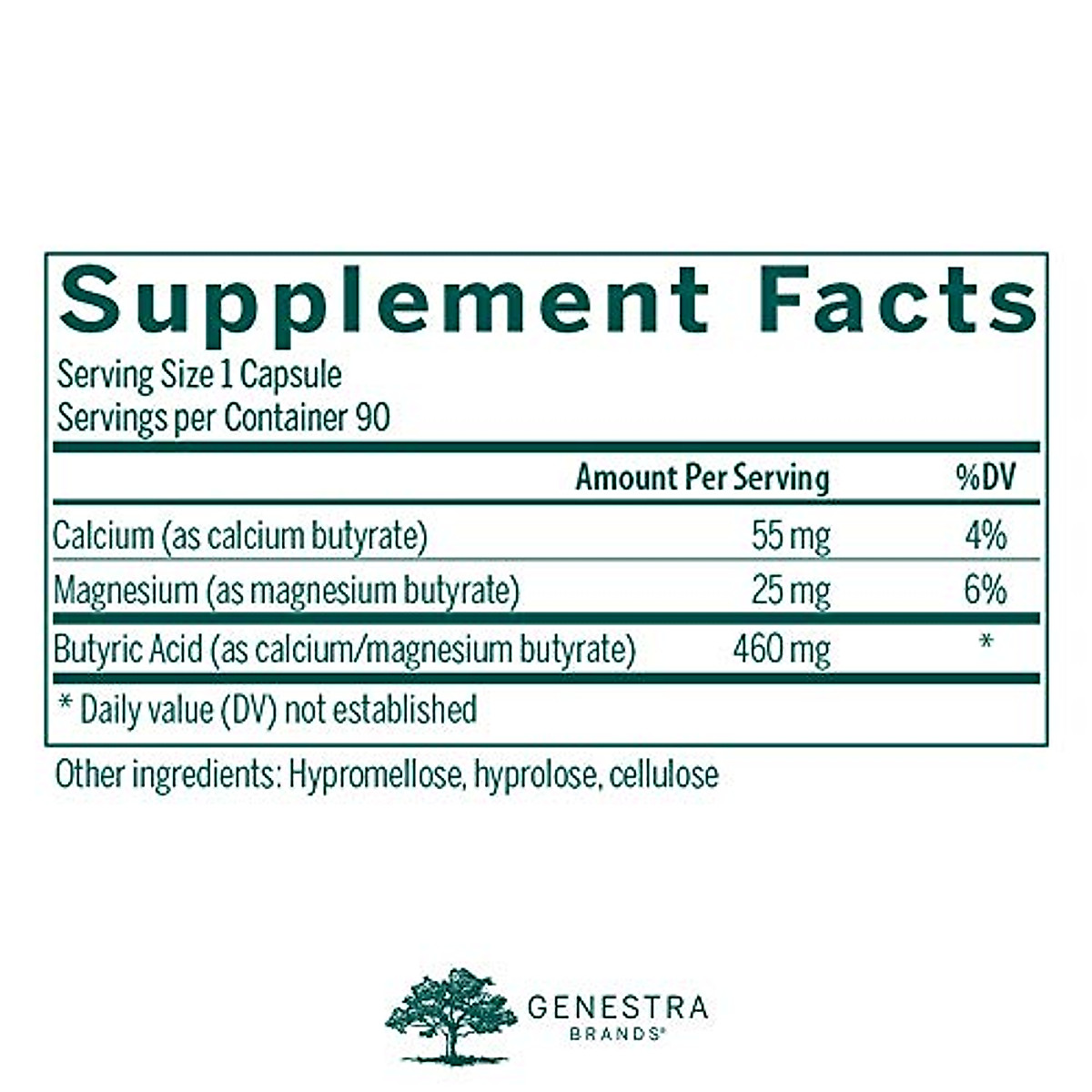 Genestra Brands Butyrate Complex | Butyric Acid from Calcium/Magnesium Butyrate | 90 Capsules