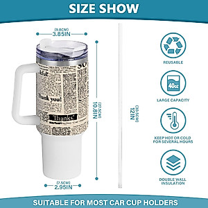 Takiito Newspaper Tumbler with Handle, Stainless Steel Vacuum Insulated Tumbler with Lid and Straw Fit Car Cup Holder, Leak-Proof BPA Free