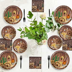 Tevxj 96PCS Western Tableware Set Cowboy Paper Plates Cowboy Themed Party Plates Napkins Forks for Baby Shower Birthday Party Decorations Supplies 24 Guests