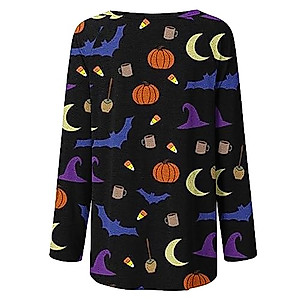 Halloween Shirts for Women 2023 Funny Pumpkin Ghost Graphic Tops Oversized Loose Long Sleeve Tunic Pullover