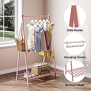 Bestier Pink Clothing Rack, Kids Clothing Rack with Bottom Storage Shelf, Sturdy Steel Dress up Rack for Girls, Kids, Childs, Baby, Toddler (15" D x 25" W x 46" H)