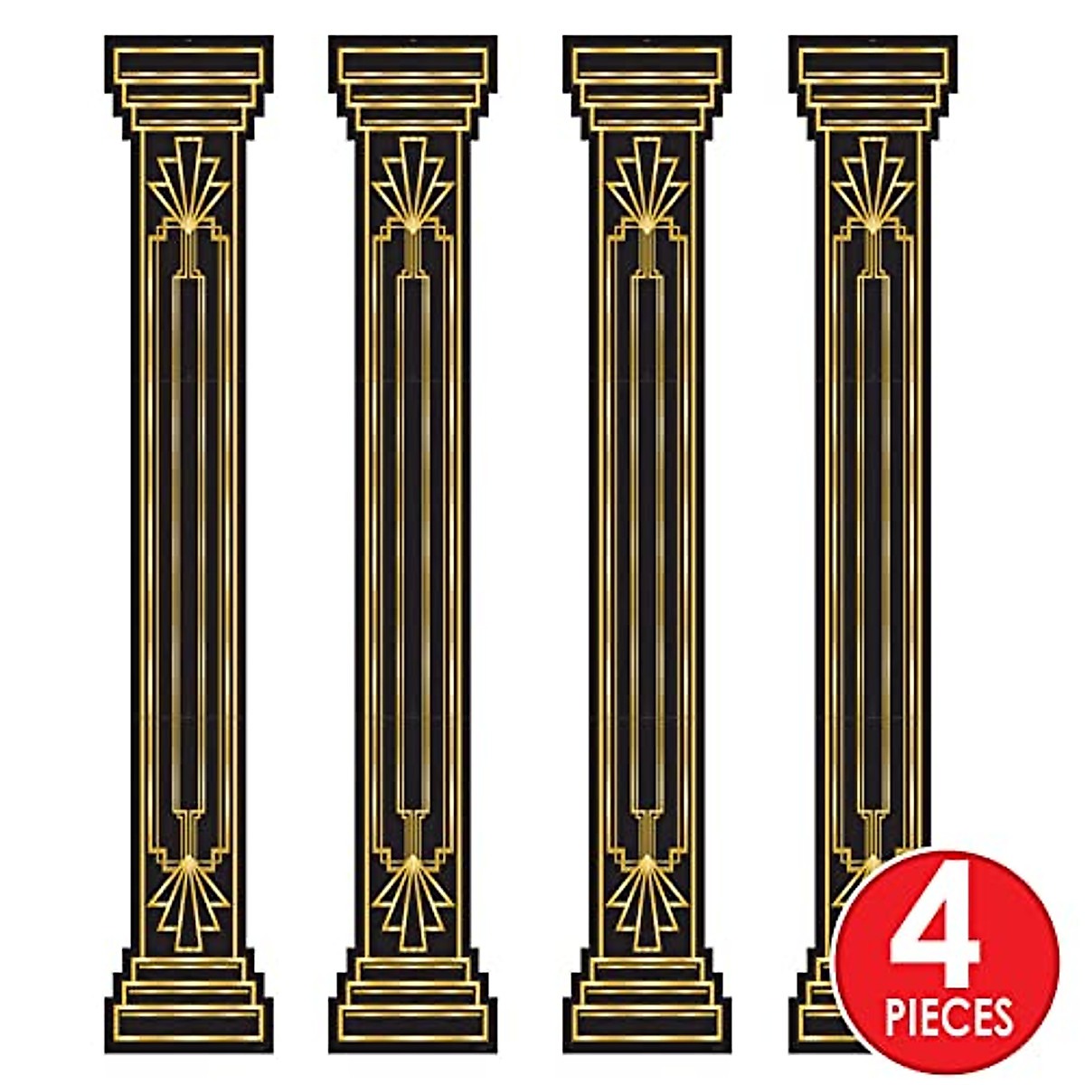 Beistle 4 Piece Roaring 20's Column Pull Down Cut Outs 1920's Theme Awards Night Party Decorations, 6', Black/Gold