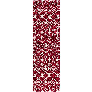 Unique Loom Moroccan Trellis Shag Collection Area Rug - Meknes (2' x 7' 1" Runner, Burgundy Red/ Ivory)